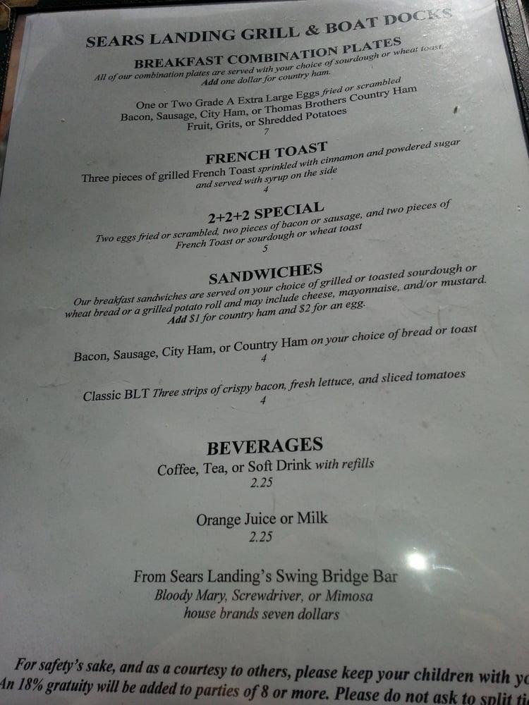 Menu at Sears Landing restaurant, Surf City