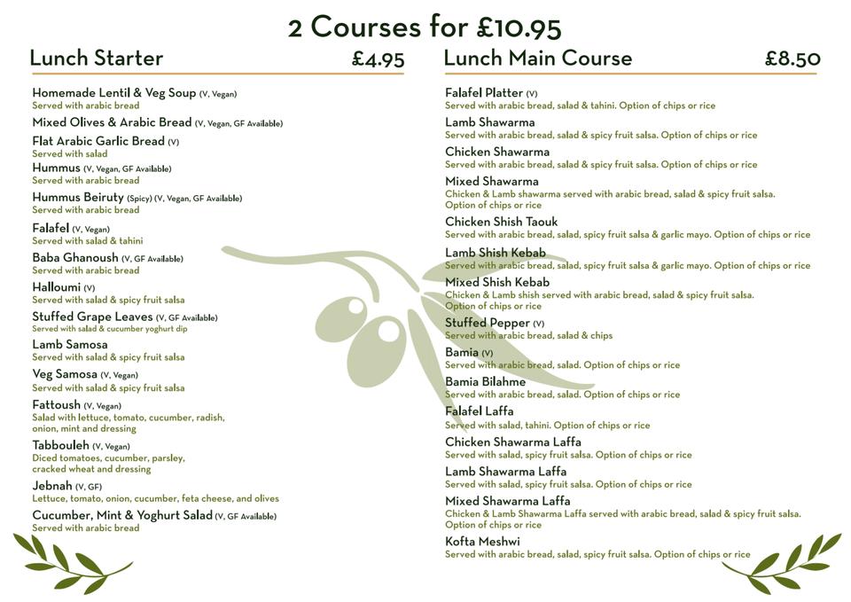 Menu at Tahini restaurant, Dundee