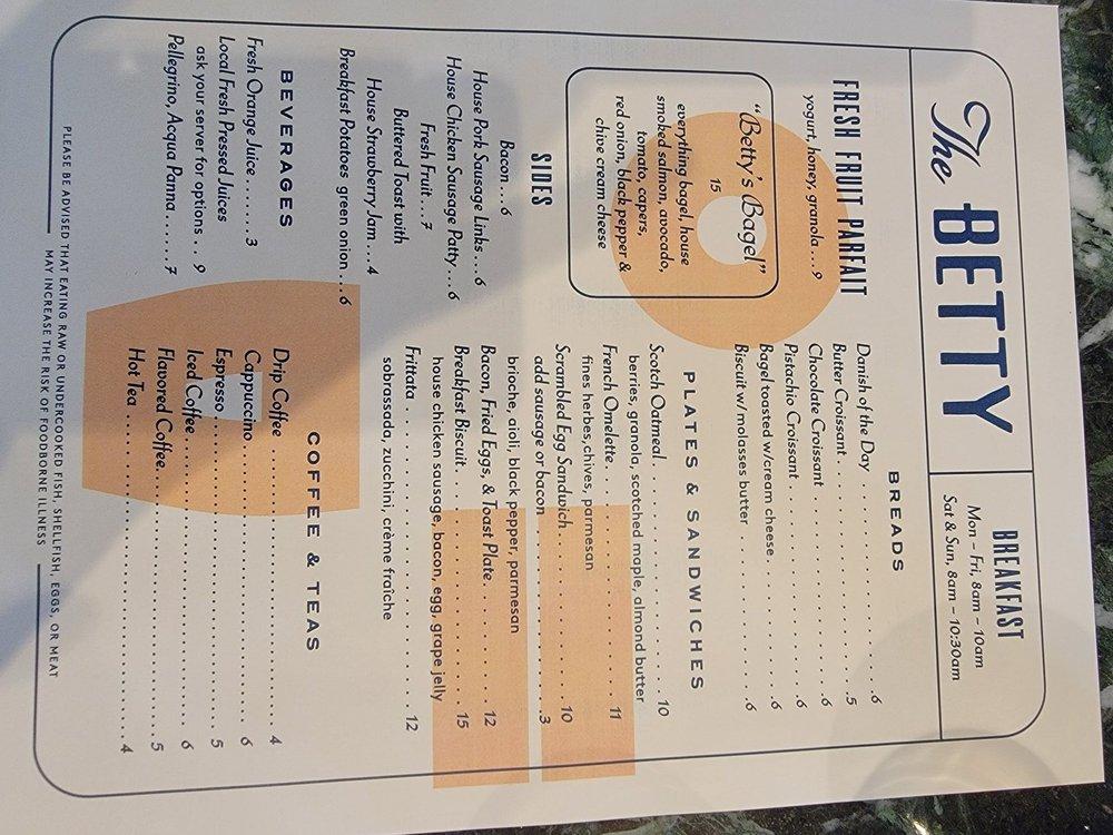 Menu at The Betty pub & bar, Atlanta