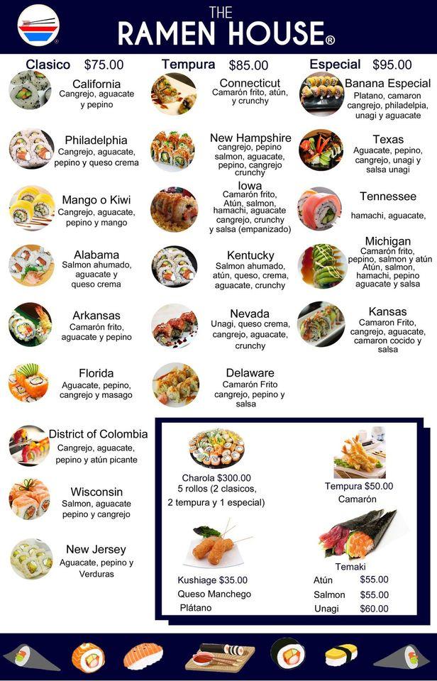 Menu at The Ramen House restaurant, Mexico City