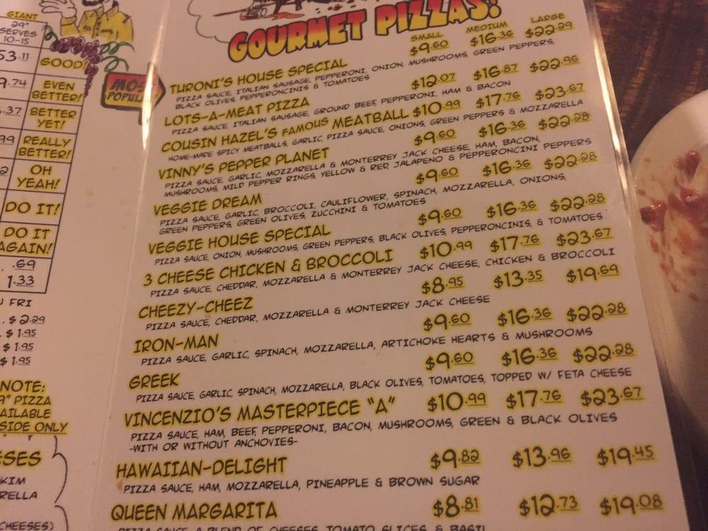 Menu at Turoni's Pizzery & Brewery pizzeria, Evansville, 408 N Main St