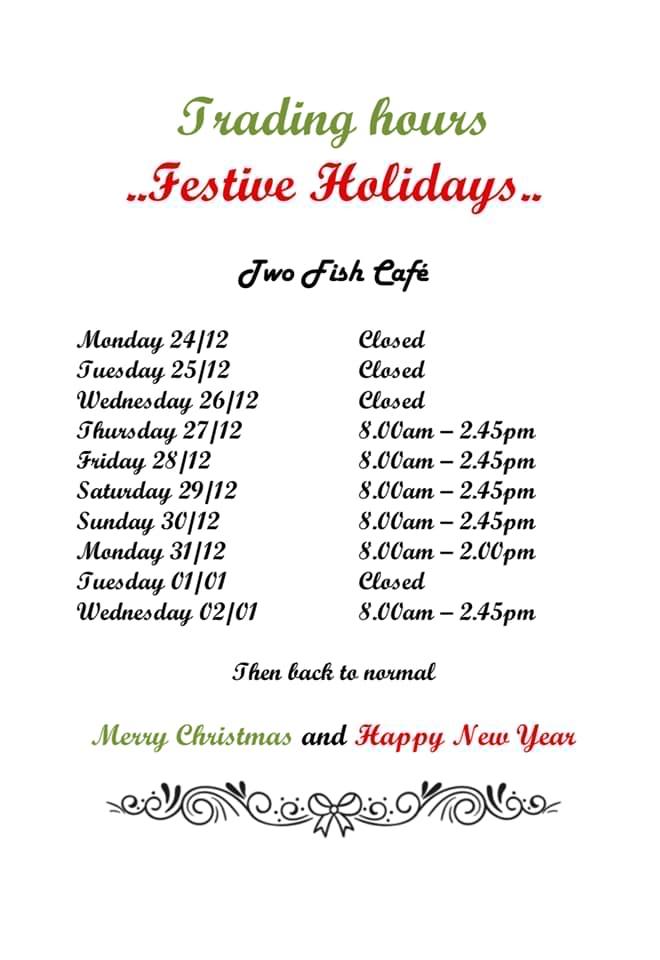 Menu at Two Fish Cafe, Opotiki