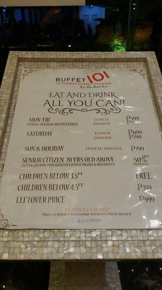 Menu at Buffet 101 restaurant, Mandaue City
