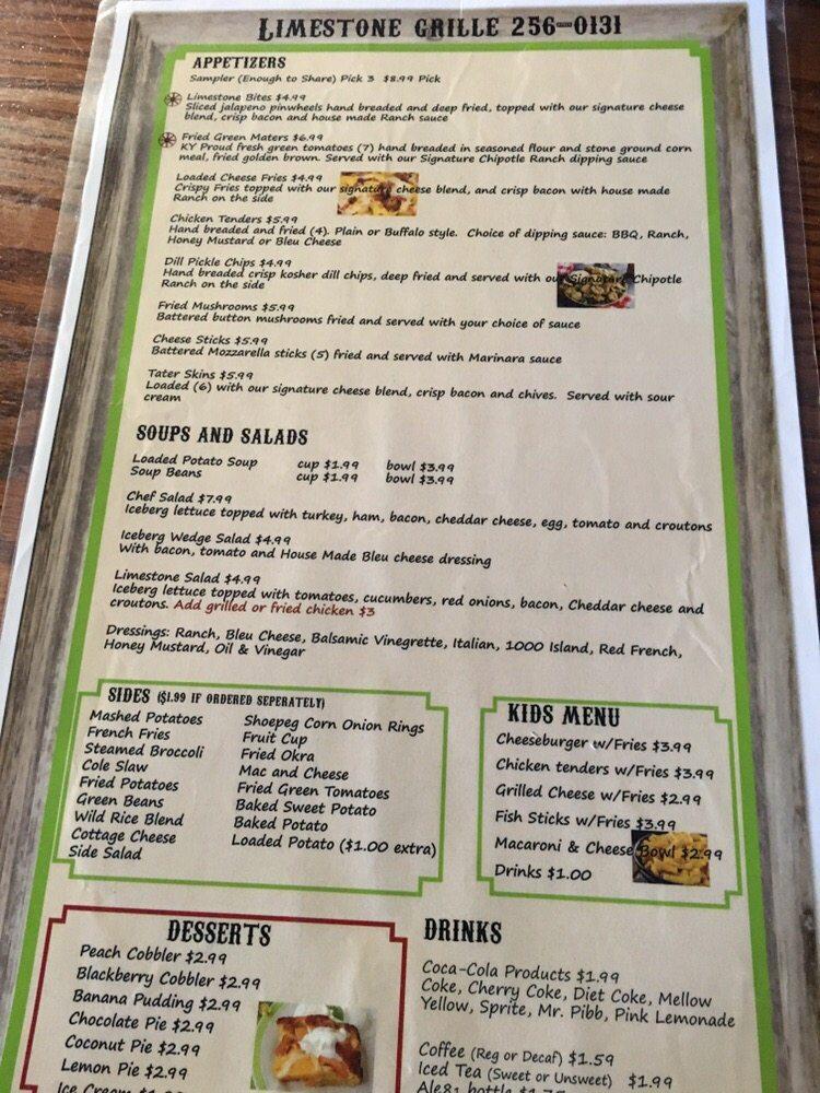 Menu at Limestone Grille steakhouse, Mount Vernon, 75 Holt Dr