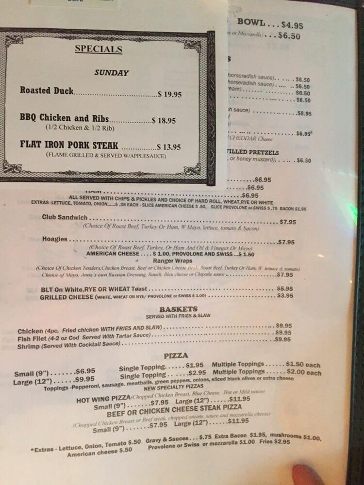 Menu at Old Rangers Inn pub & bar, USA, 905 PA-390