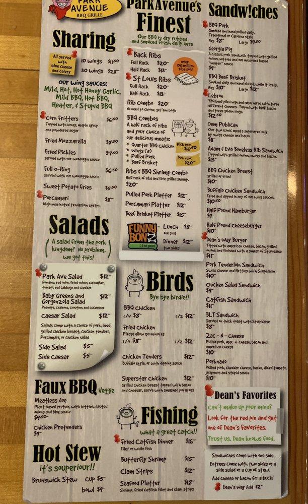 Menu at Park Avenue BBQ Grille, North Palm Beach, 525 U.S. Hwy 1
