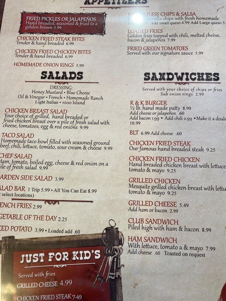 Menu at R&K Cafe II, Cleburne