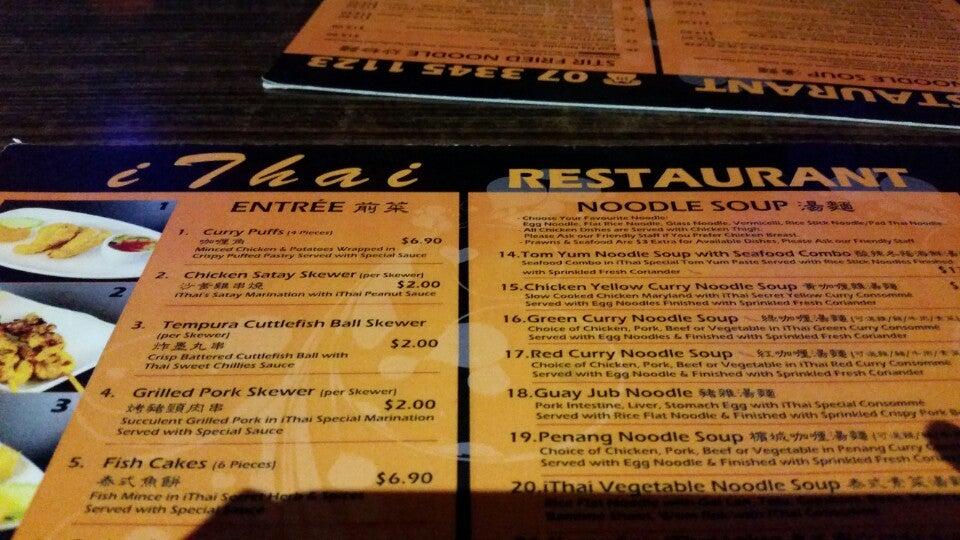 Menu at iThai Restaurant, Sunnybank, Market Ln