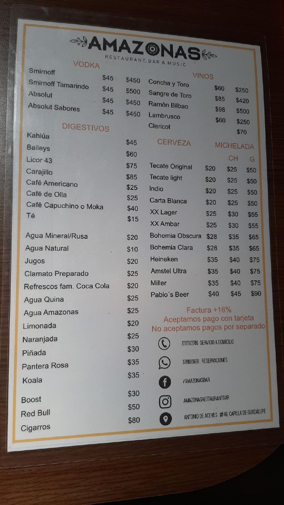 Carta de Amazonas, Restaurant, Bar, Capilla de Guadalupe