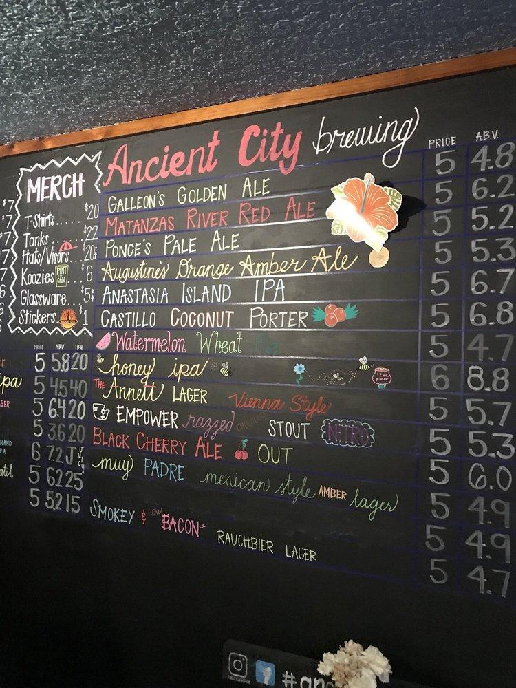 Menu at Ancient City Brewing pub & bar, Jacksonville