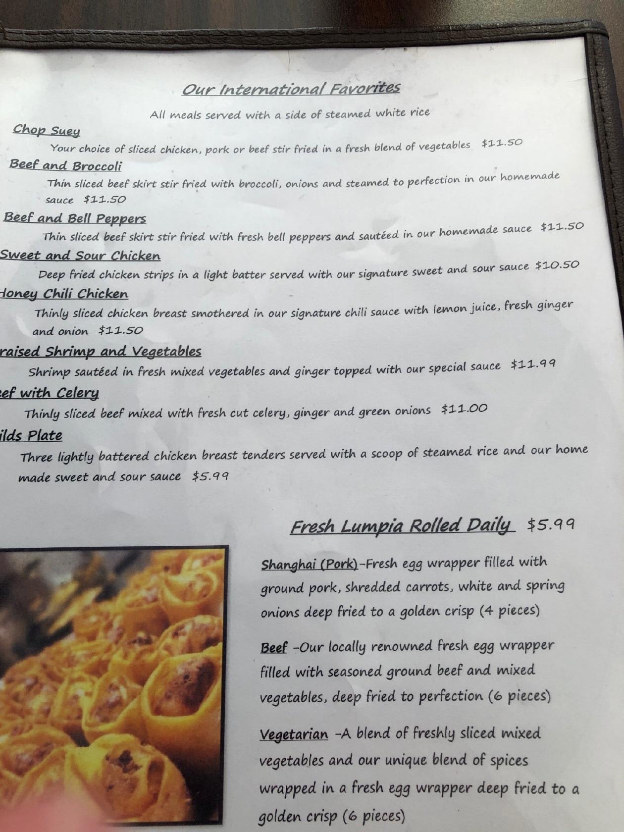 Menu at Little Manila Lumpia House restaurant, Corpus Christi, Waldron Rd