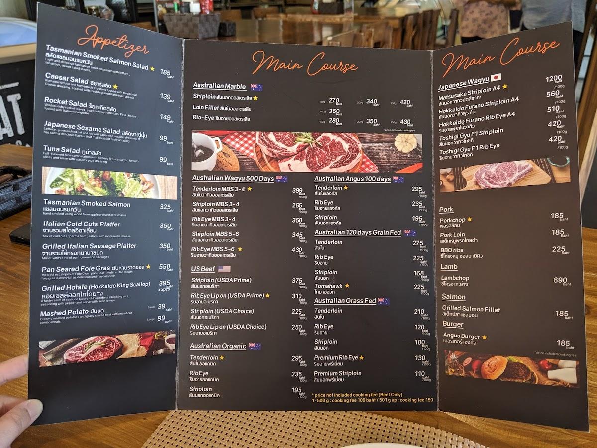 Menu at Meat Works restaurant, Bangkok