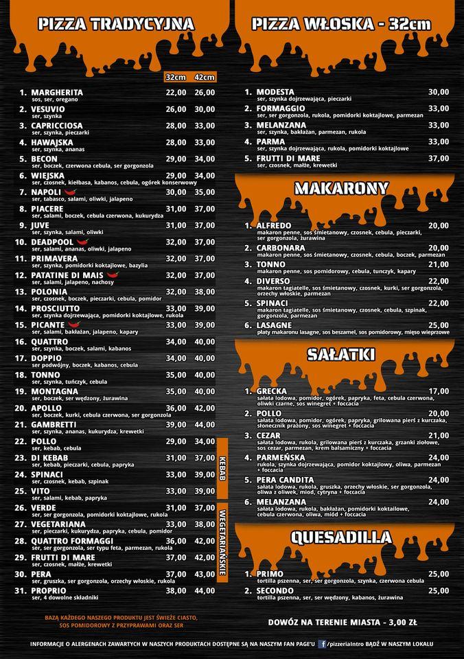Menu at Intro Pizzeria, Rawa Mazowiecka