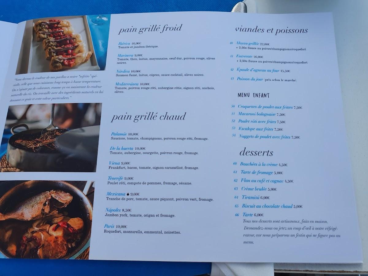 Menu at Punta Paraíso Restaurante, Costa Adeje