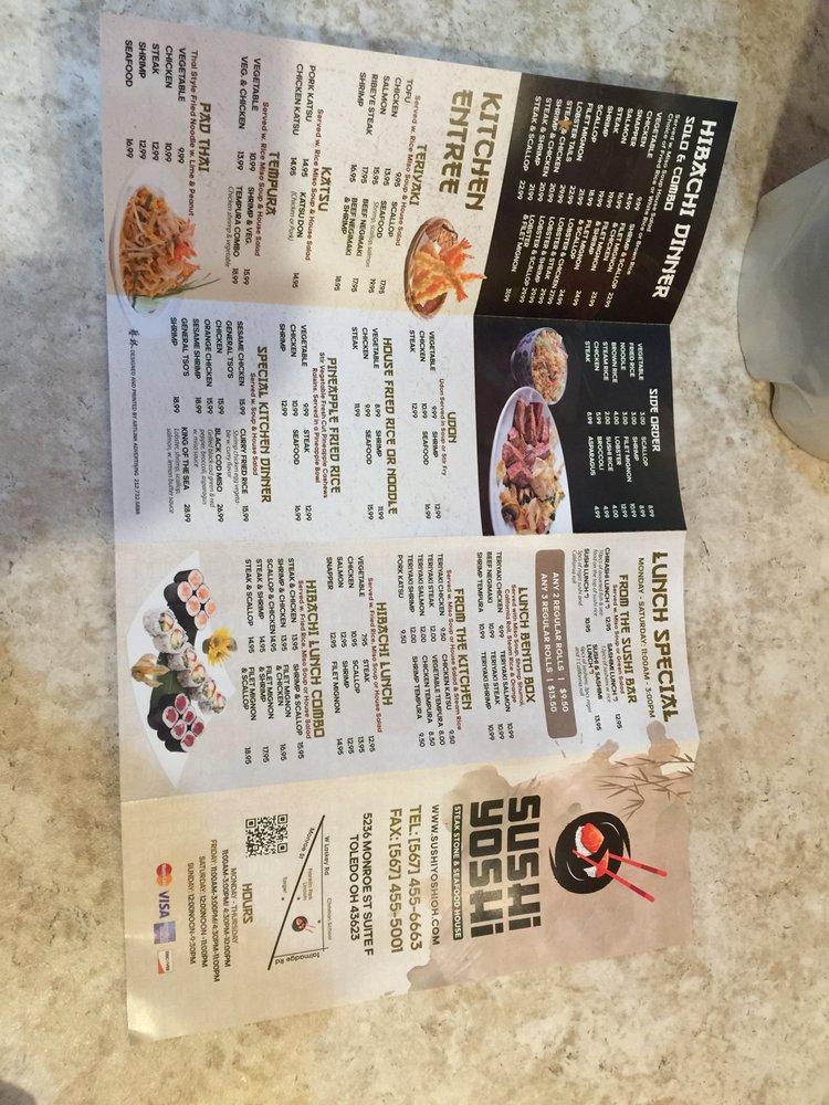 Menu at Sushi Yoshi Steak Stone & Seafood House restaurant, Toledo
