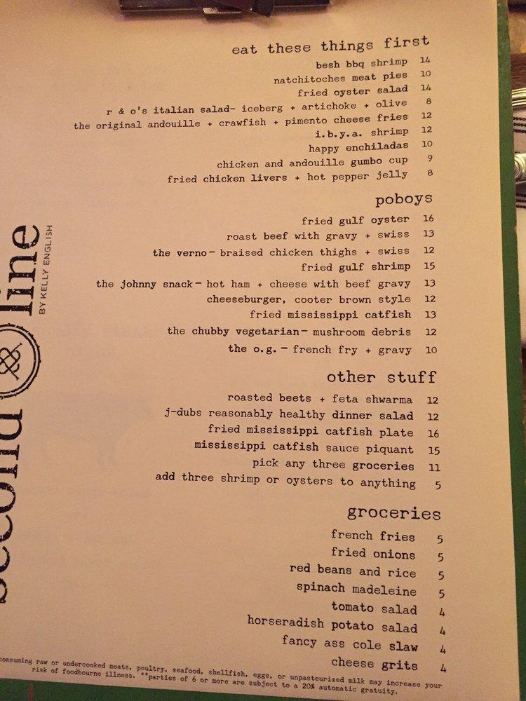 Menu at The Second Line pub & bar, Memphis