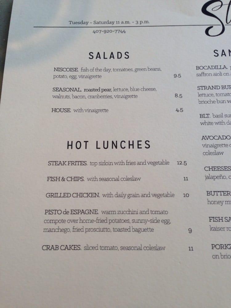 Menu at The Strand restaurant, Orlando