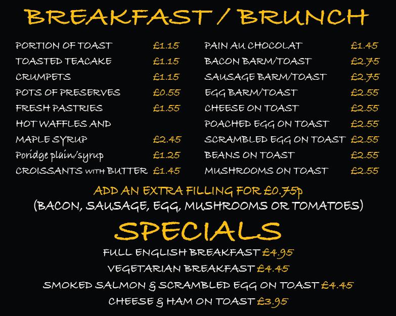 Menu at Brucciani's Café cafe, Preston