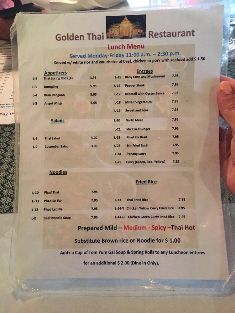 Menu at Golden Thai Restaurant, Longwood, 977 W State Rd 434