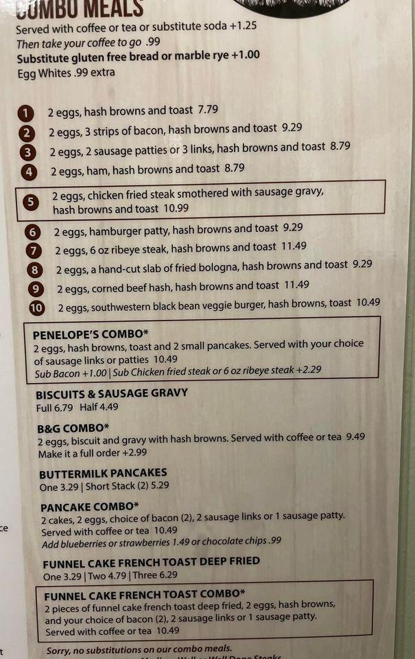 Menu at Penelope's Lil' Cafe, Lincoln