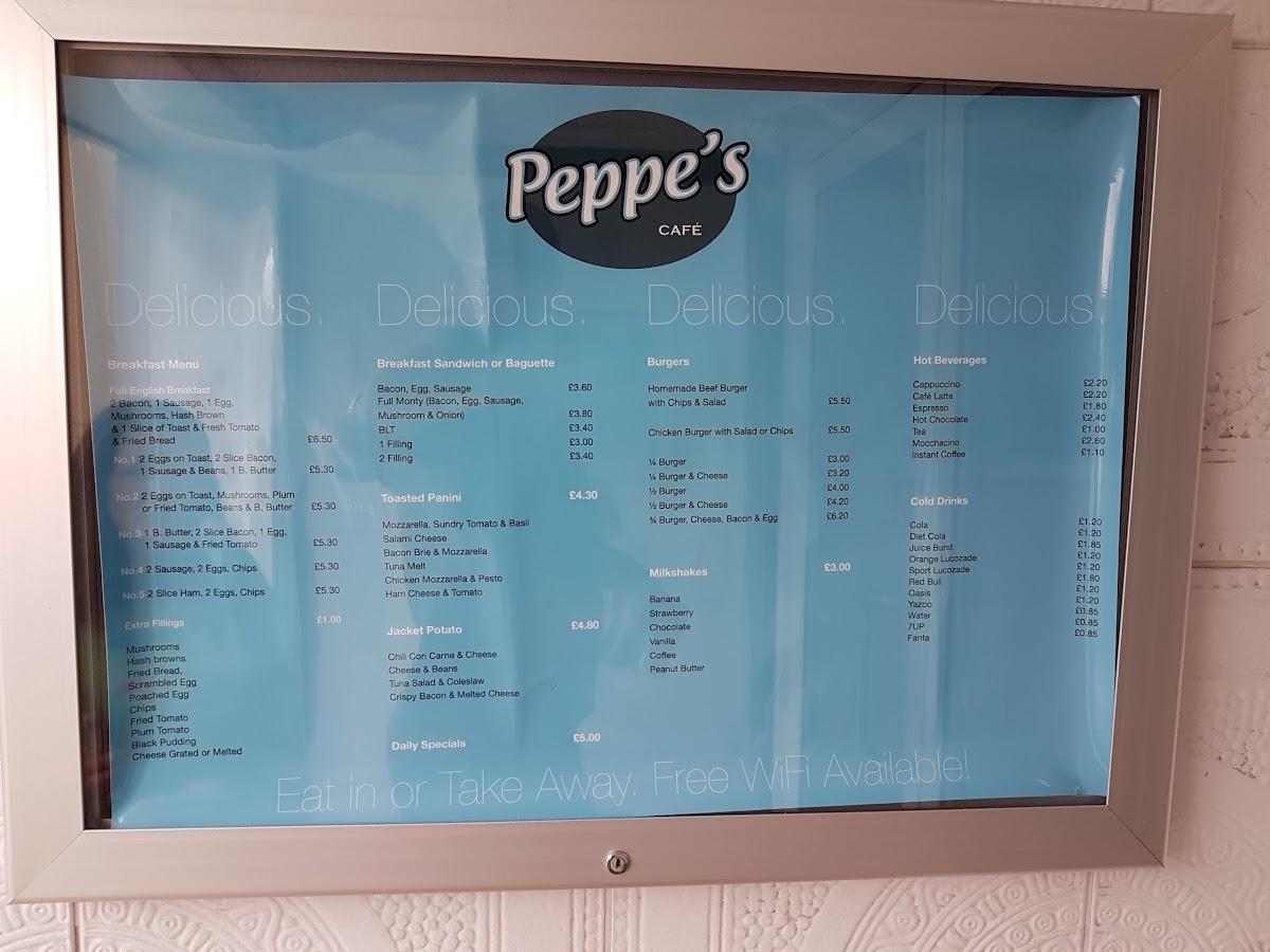 Menu at Peppe's Cafe, Dorking