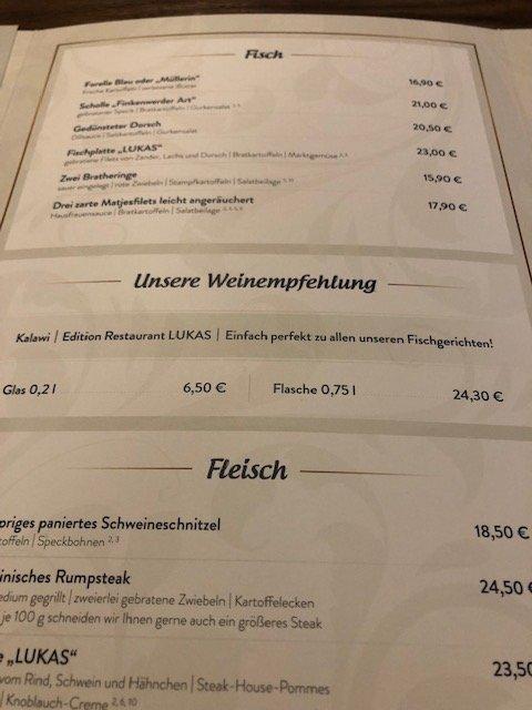 Speisekarte von Restaurant LUKAS, Schwerin