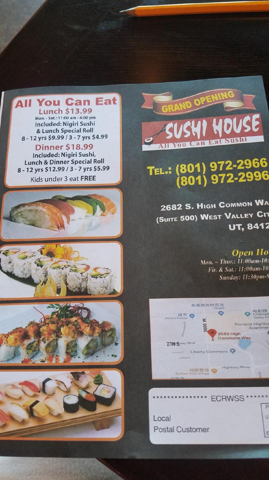 Menu at Sushi House and Asian Cuisine restaurant, West Valley City
