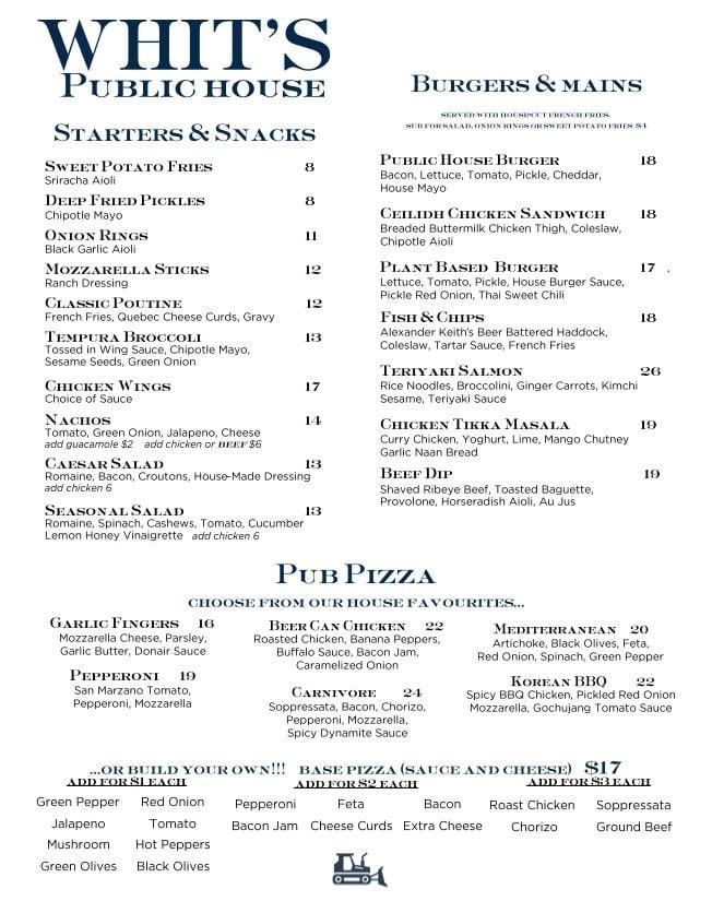 Menu at Whit's Public House, Inverness