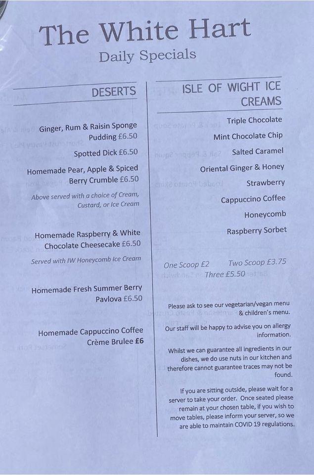 Menu at The White Hart Inn pub & bar, Ryde