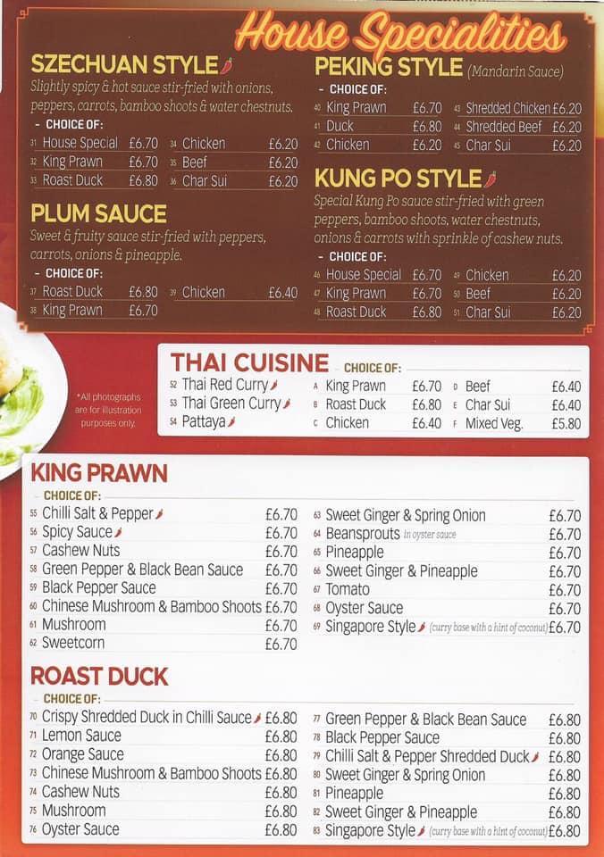Menu at Yan Yan Chinese Take Away restaurant, Glasgow