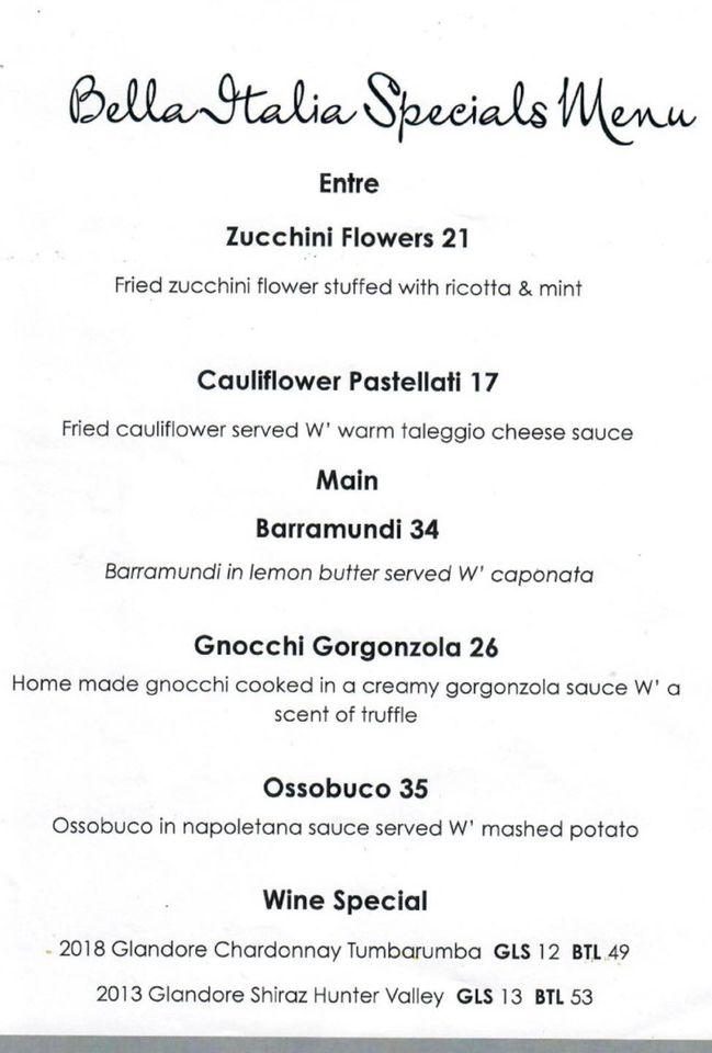 Menu at Bella Italia restaurant, Newcastle