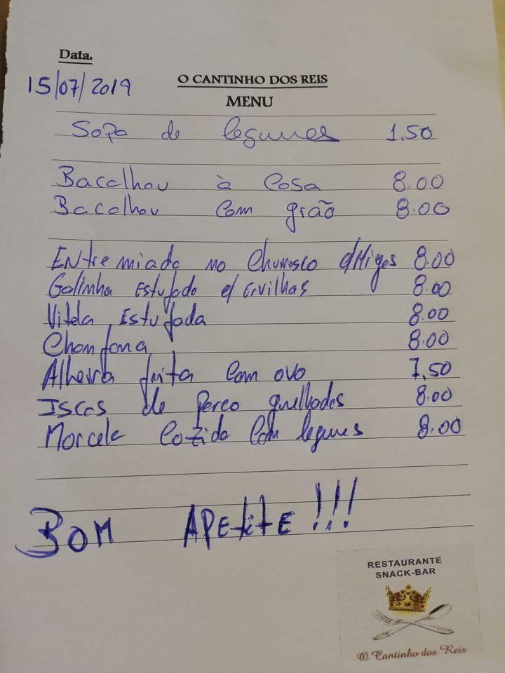 Menu em Cantinho dos Reis restaurante, Coimbra, Terreiro Erva