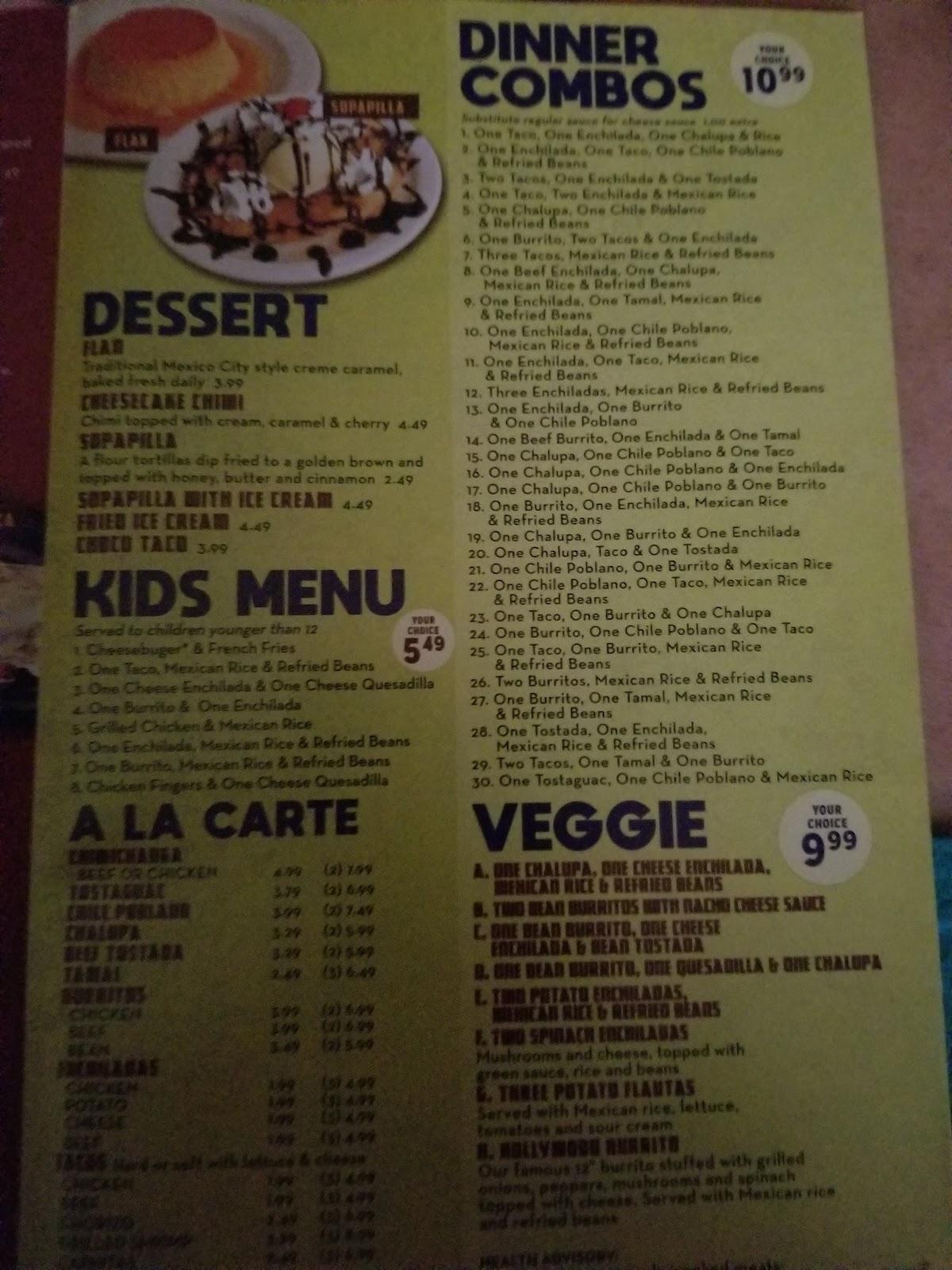 Menu at Casa Real restaurant, Otsego