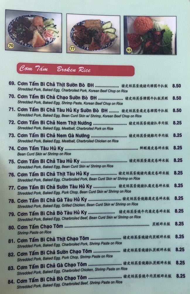 Menu at Com Tam Ninh Kieu restaurant, Rosemead
