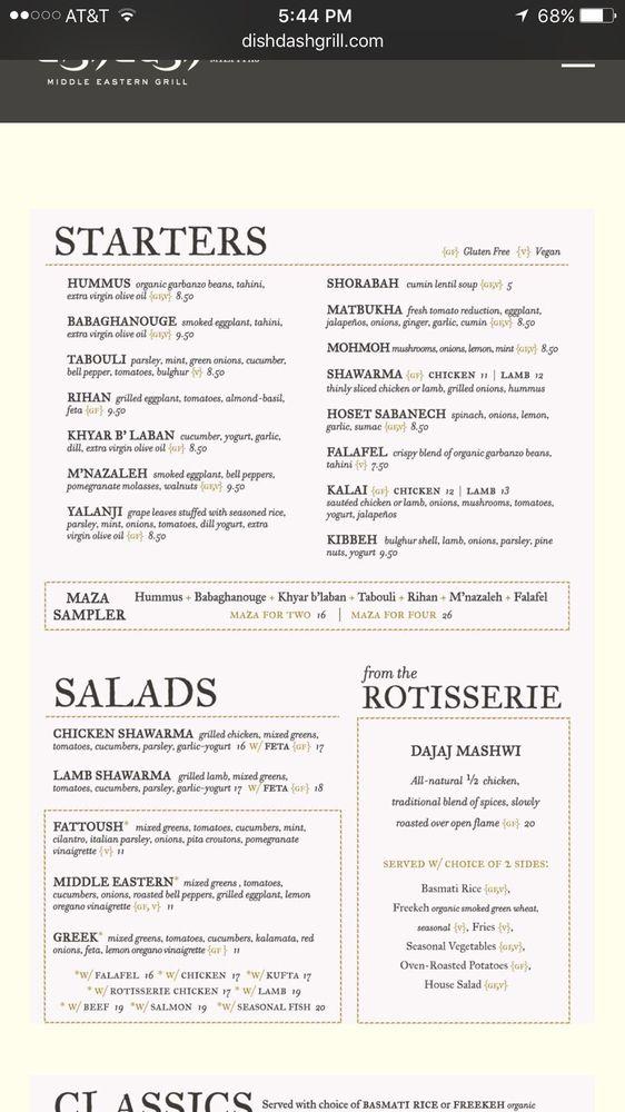 Menu at Dishdash Middle Eastern Cuisine restaurant, Sunnyvale, 190 S ...