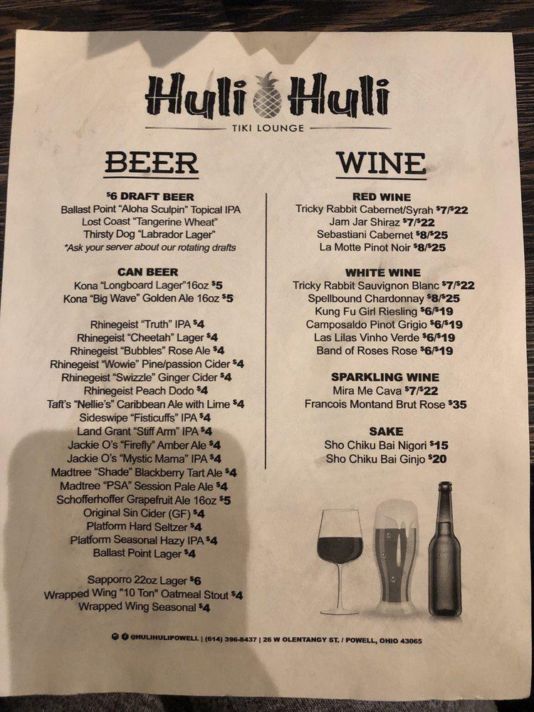 Menu at Huli Huli Tiki Lounge pub & bar, Powell