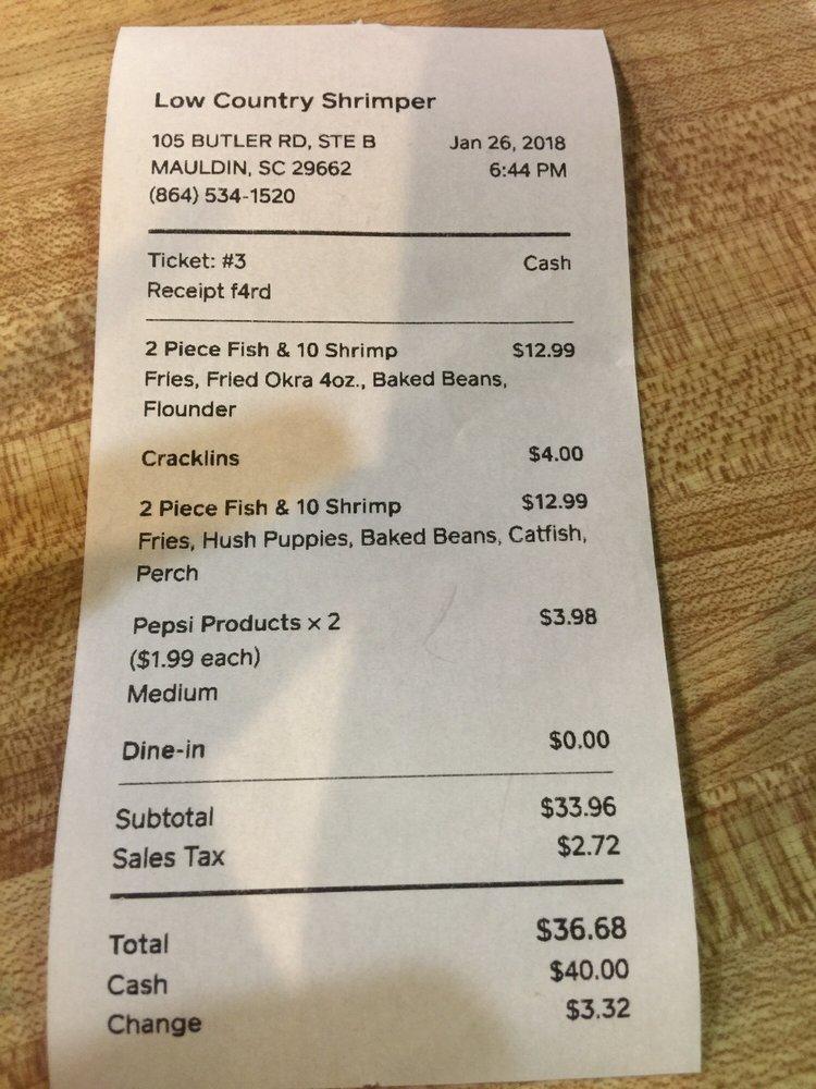 Menu at Low Country Shrimper restaurant, Mauldin