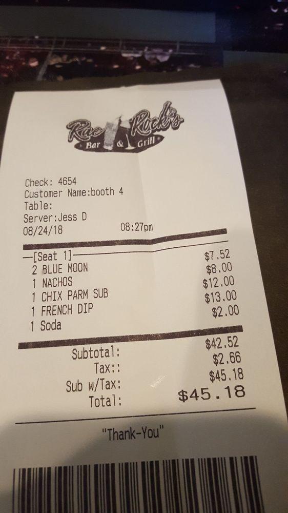 Menu at Rae Rocks Bar & Grill, Methuen