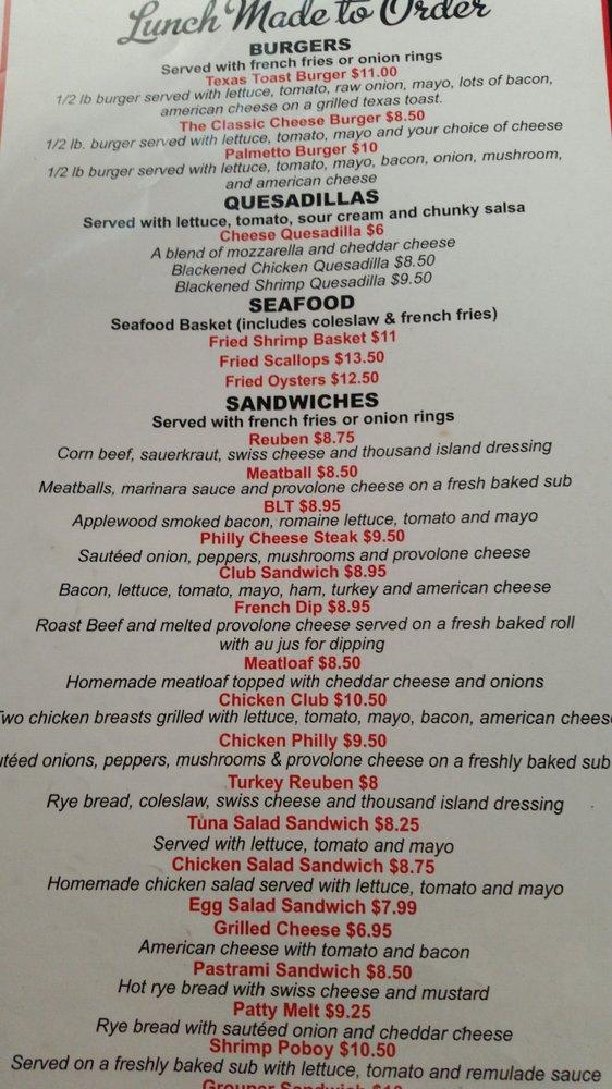 Menu at Ray's Cafe, Hilton Head Island