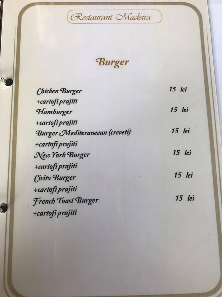 Menu at Restaurant Madeira, Pecica
