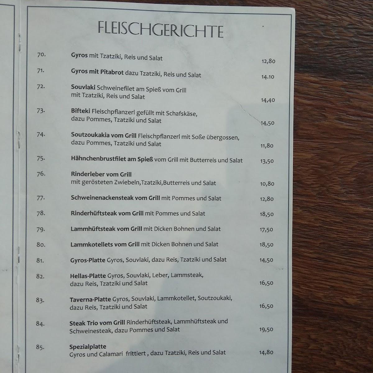 Speisekarte von Taverna Hellas restaurant, Garmisch-Partenkirchen