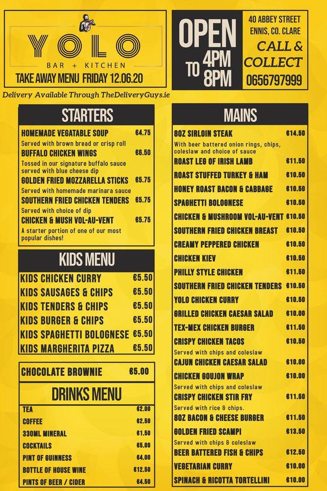 Menu at Abbey Bar and Restaurant, Ennis