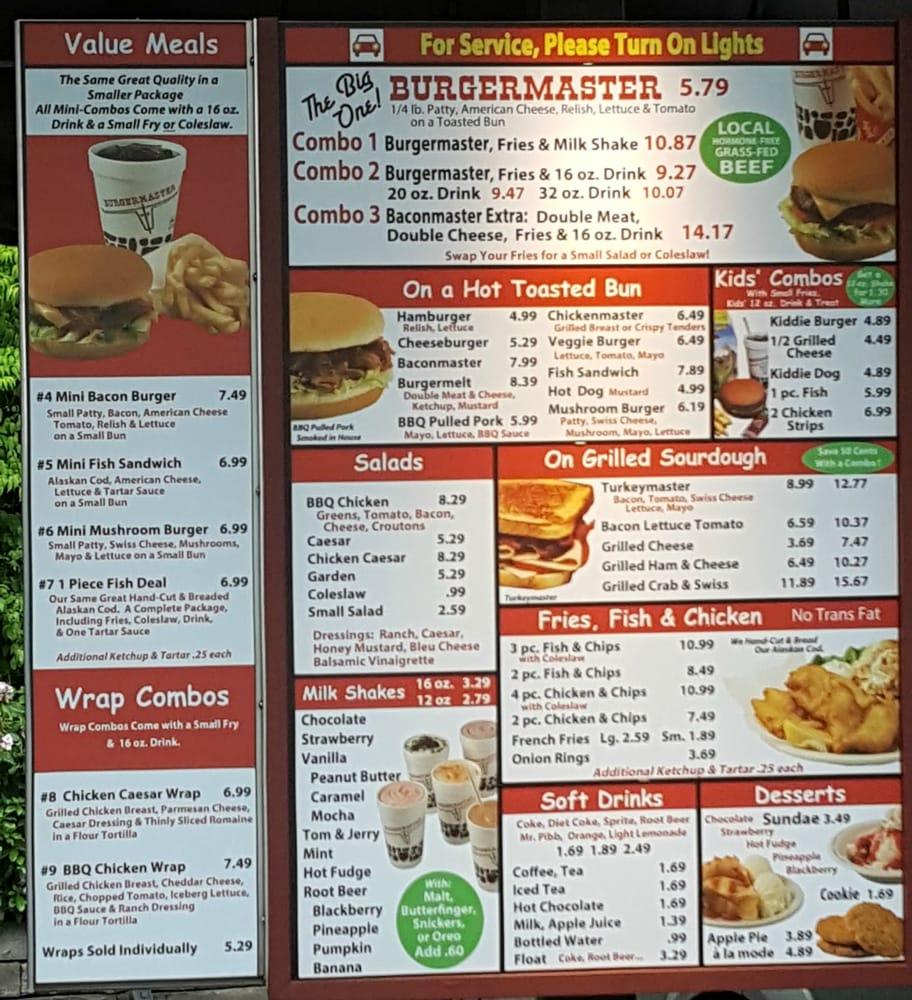 Menu at Burgermaster restaurant, Bellevue
