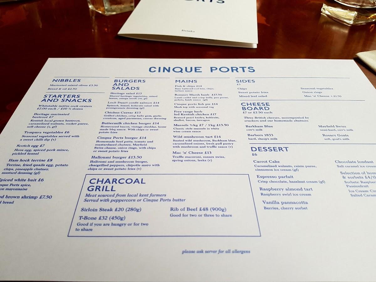 Menu at Cinque Ports pub & bar, Margate