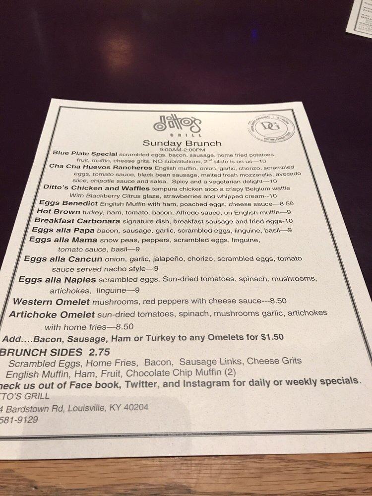 Menu at Ditto's Grill pub & bar, Louisville