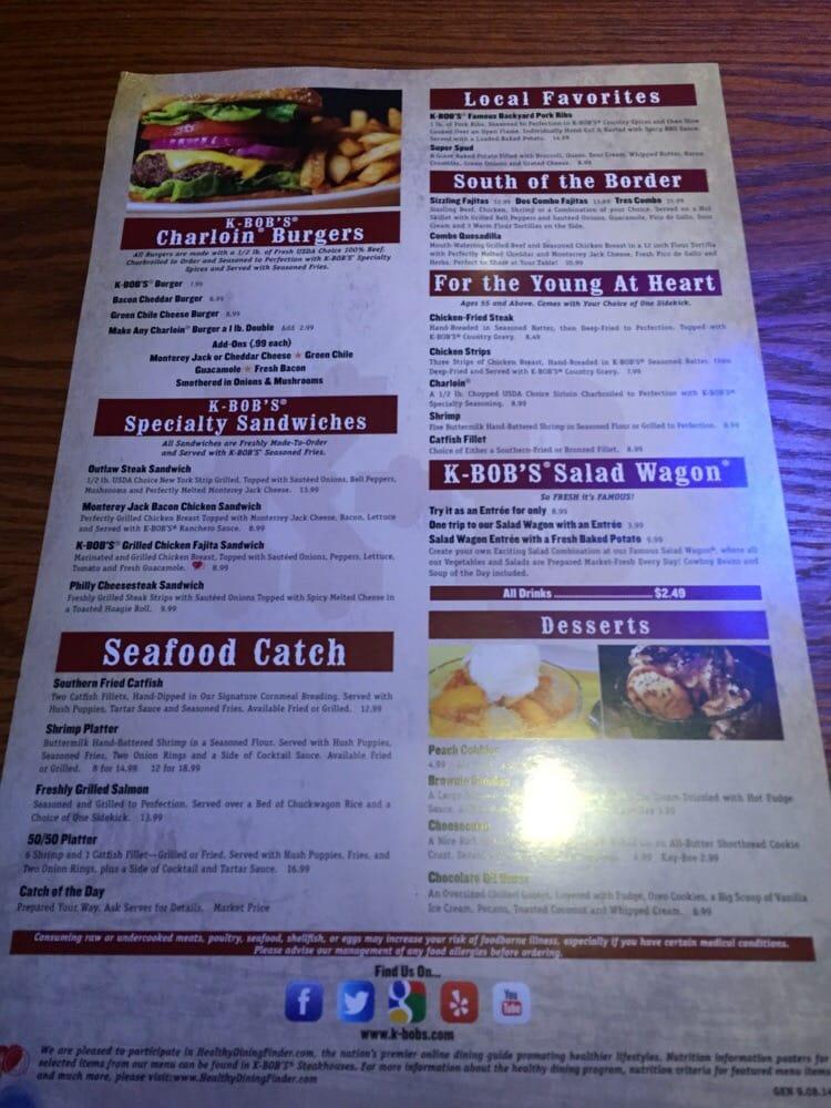 Menu at K-BOB'S Steakhouse Corpus Christi, Corpus Christi