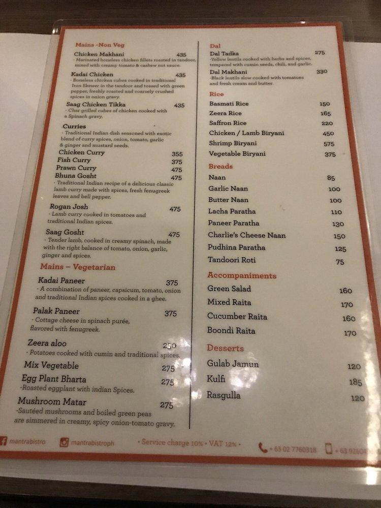 Menu at Mantra Indian Kitchen & Bar, Makati