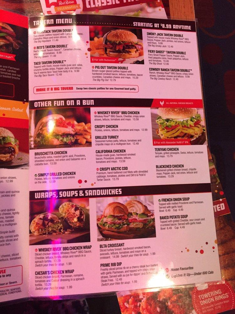 Menu at Red Robin Gourmet Burgers and Brews restaurant, Vernon