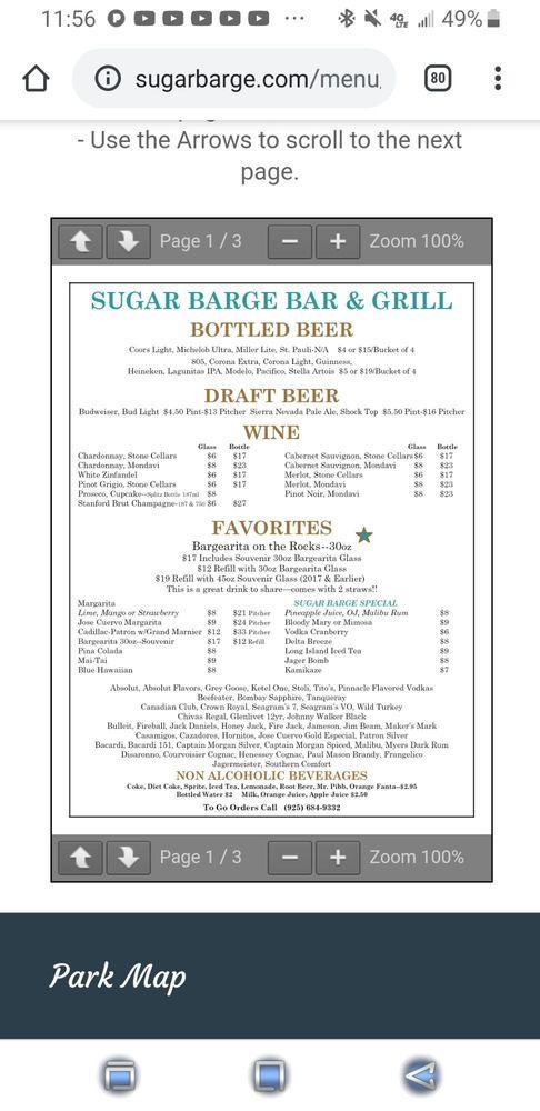 Carta de Sugar Barge Waterfront Bar & Grill, Bethel Island, Sugar Barge Rd