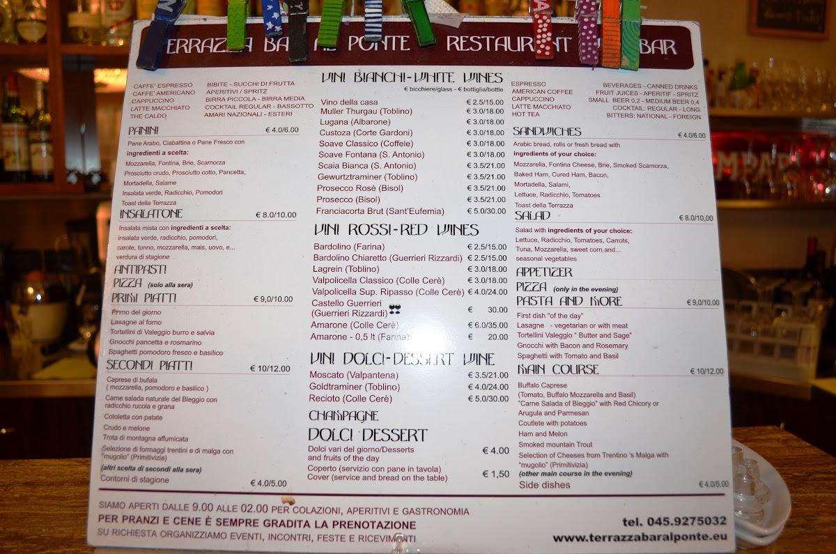 Menu da Terrazza Bar al Ponte, Verona